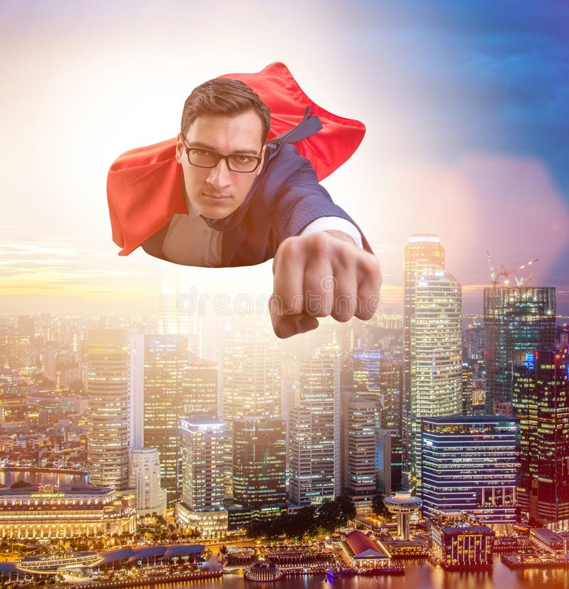 The Superhero Businessman Flying Over the City Stock Image - Image of ...