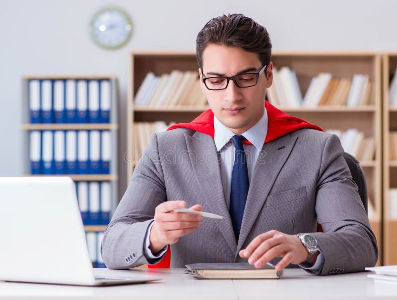Superhero Businessman Working in the Office Stock Image - Image of ...