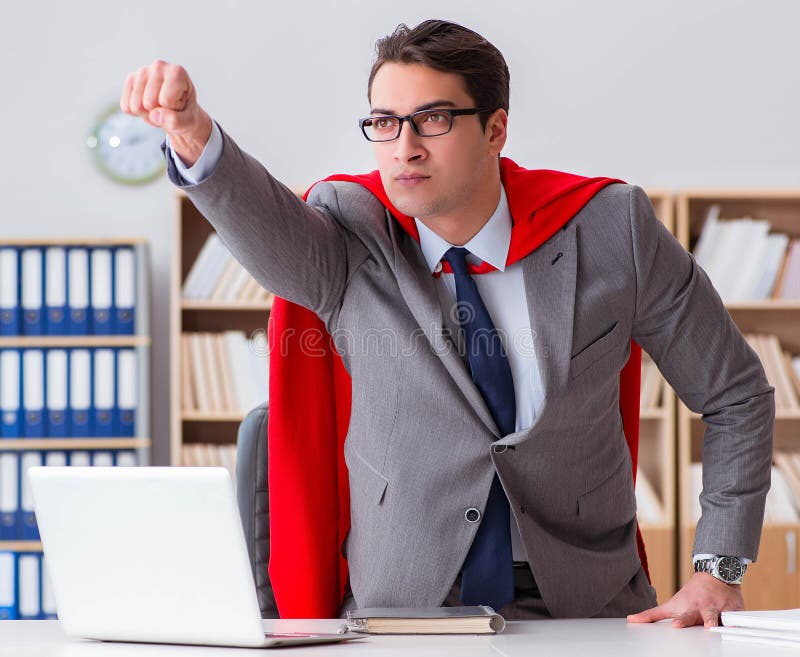 Superhero Businessman Working in the Office Stock Image - Image of ...