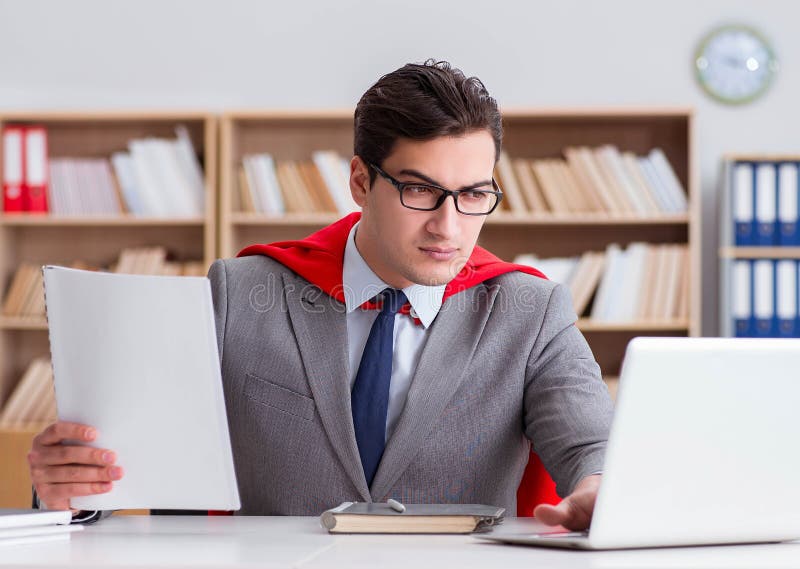 Superhero Businessman Working in the Office Stock Image - Image of home ...