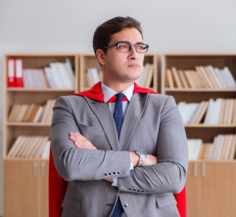 Superhero Businessman Working in the Office Stock Photo - Image of ...