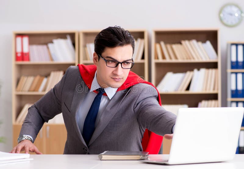 Superhero Businessman Working in the Office Stock Photo - Image of ...