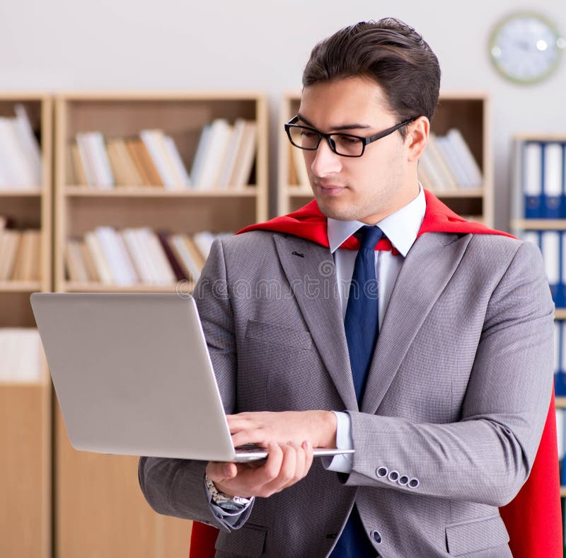 Superhero Businessman Working in the Office Stock Image - Image of ...