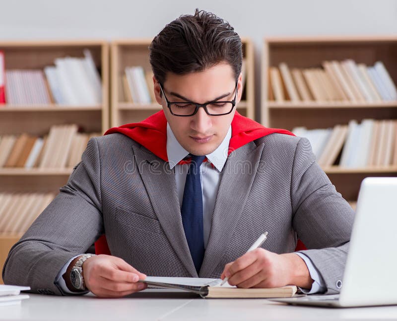 Superhero Businessman Working in the Office Stock Photo - Image of ...