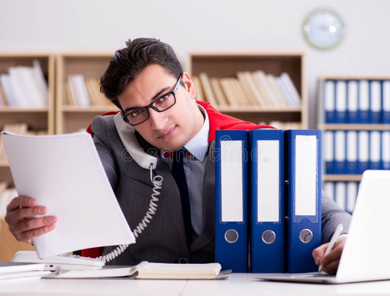 Superhero Businessman Working in the Office Stock Image - Image of hero ...