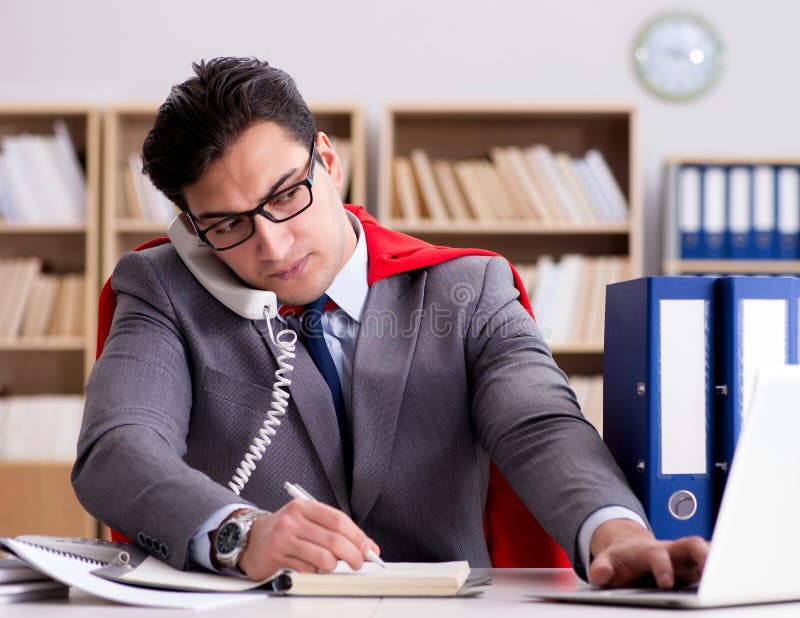 Superhero Businessman Working in the Office Stock Photo - Image of ...