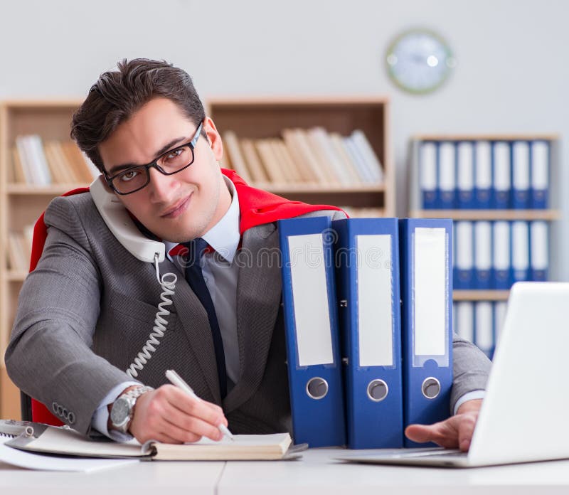 Superhero Businessman Working in the Office Stock Image - Image of ...