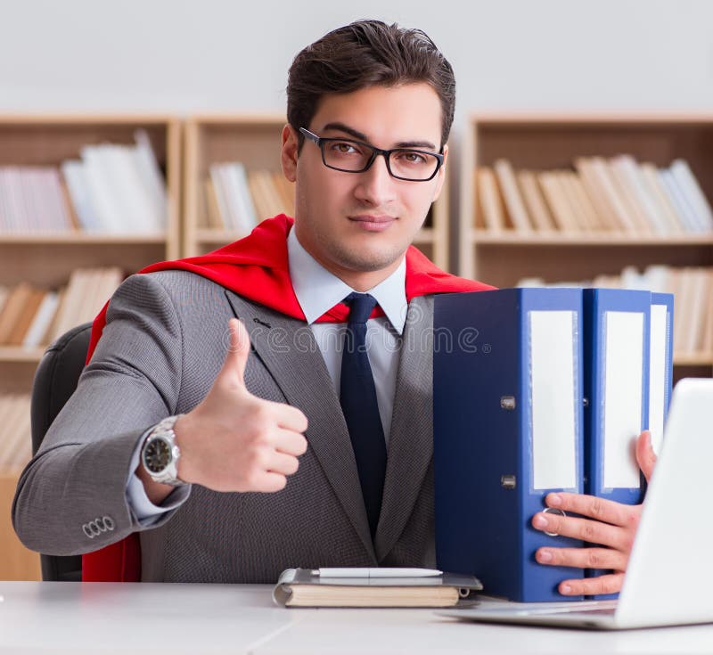 Superhero Businessman Working in the Office Stock Image - Image of ...