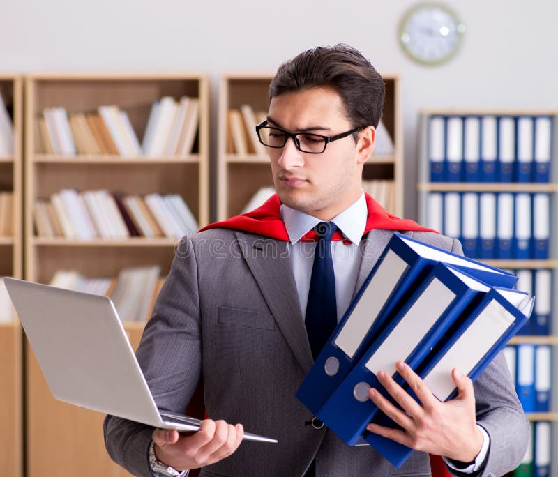 Superhero Businessman Working in the Office Stock Image - Image of ...