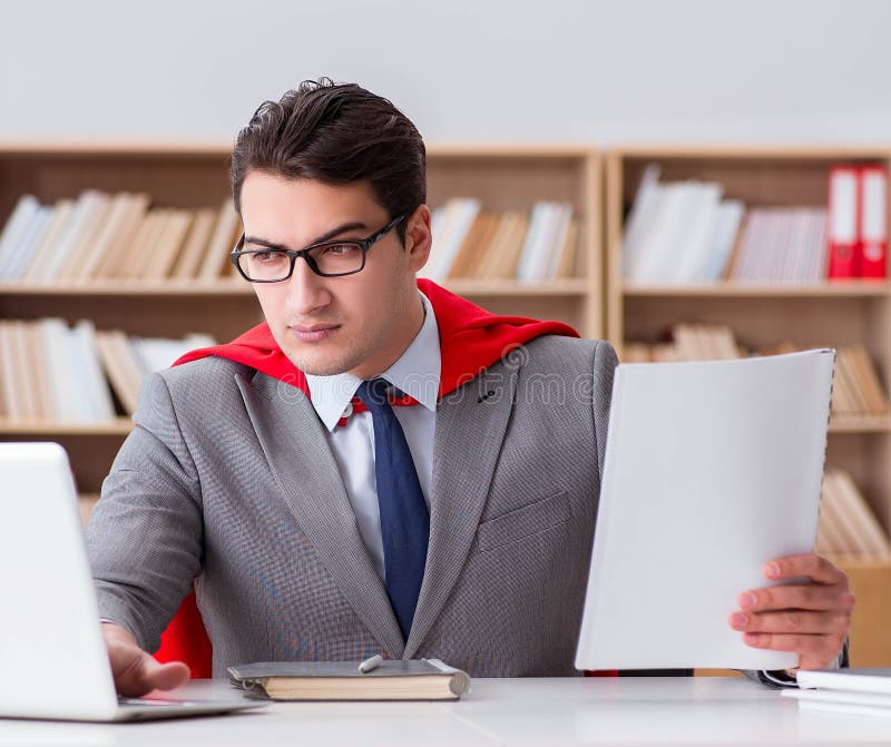 Superhero Businessman Working in the Office Stock Photo - Image of ...