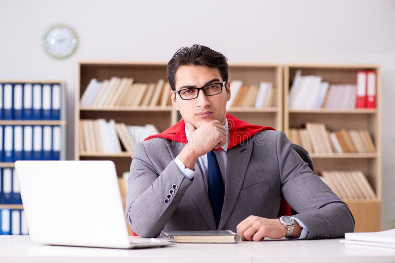 The Superhero Businessman Working in the Office Stock Image - Image of ...