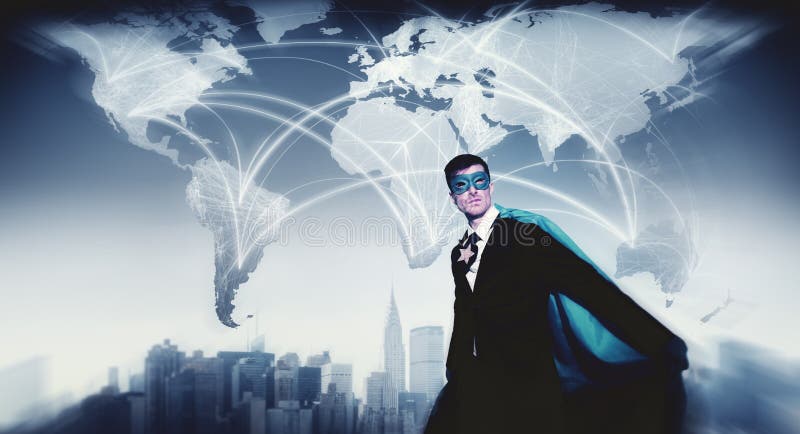 Superhero Businessman World Connection Concept Stock Photo - Image of ...