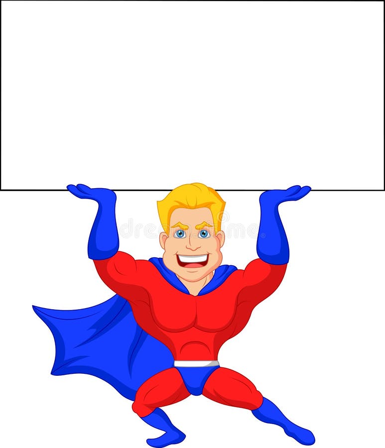 Superhero Cartoon with Blank Sign Stock Vector - Illustration of blond ...