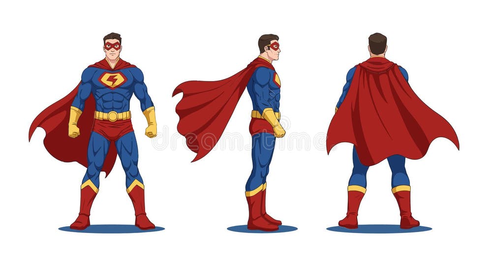 Superhero Character Transformation in Flat Style Showcasing Three ...