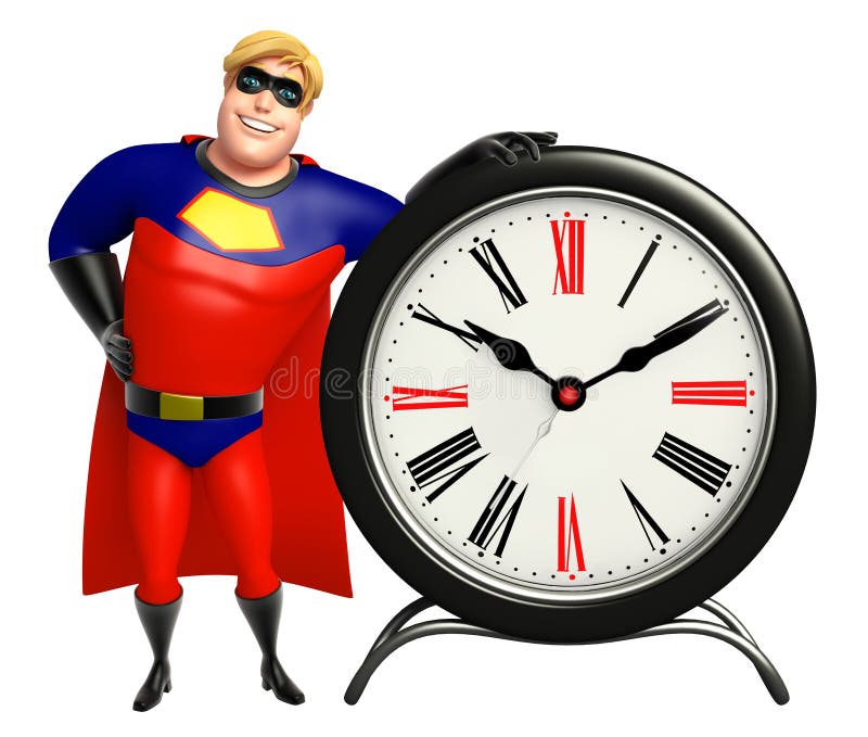 Superhero with Clock stock illustration. Illustration of clock - 77553354