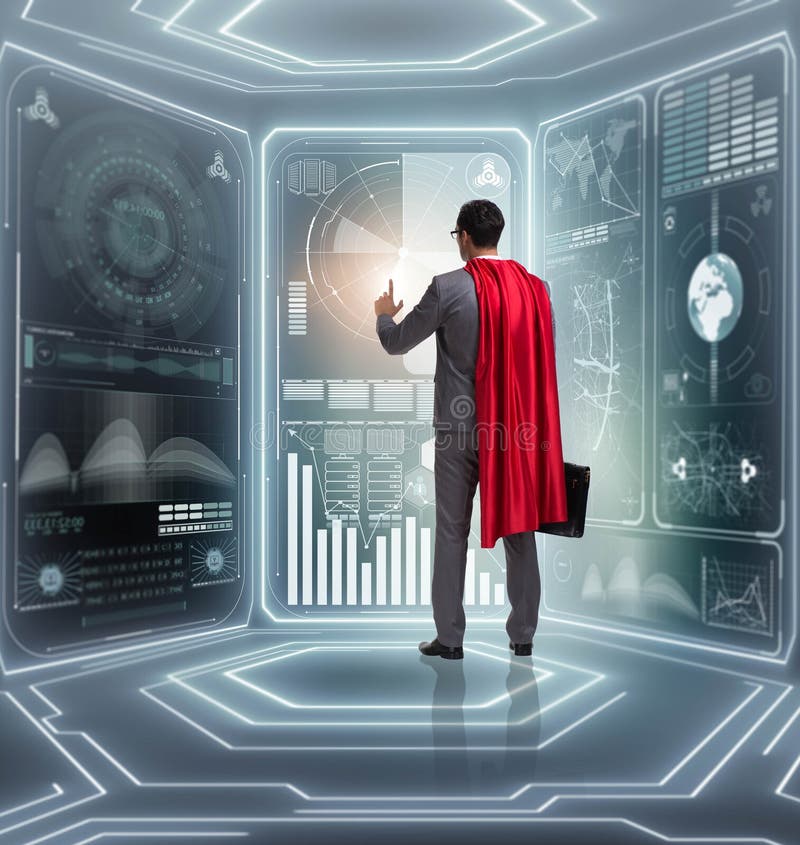 Superhero in Data Management Concept Stock Photo - Image of online ...
