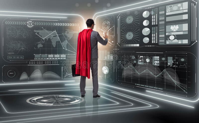 Superhero in Data Management Concept Stock Image - Image of business ...