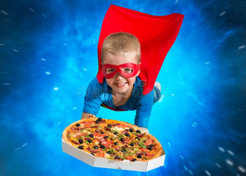 The Superhero Delivers Pizza.Fast Delivery. Stock Photo - Image of fast ...
