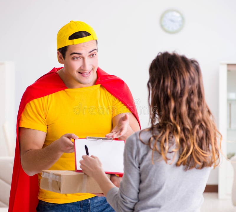 Superhero Delivery Guy with Box Stock Image - Image of receipt, case ...