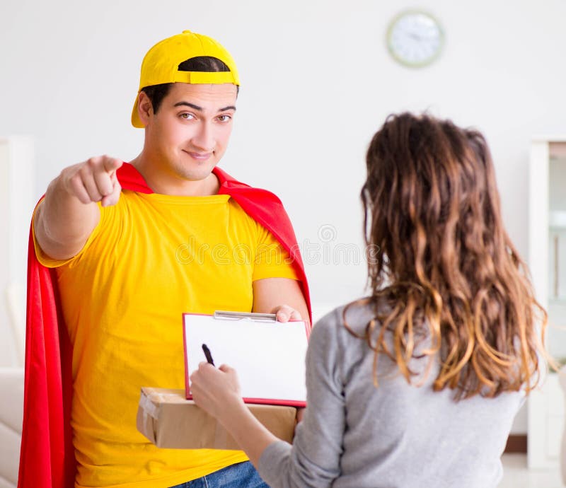 Superhero Delivery Guy with Box Stock Photo - Image of powerful ...