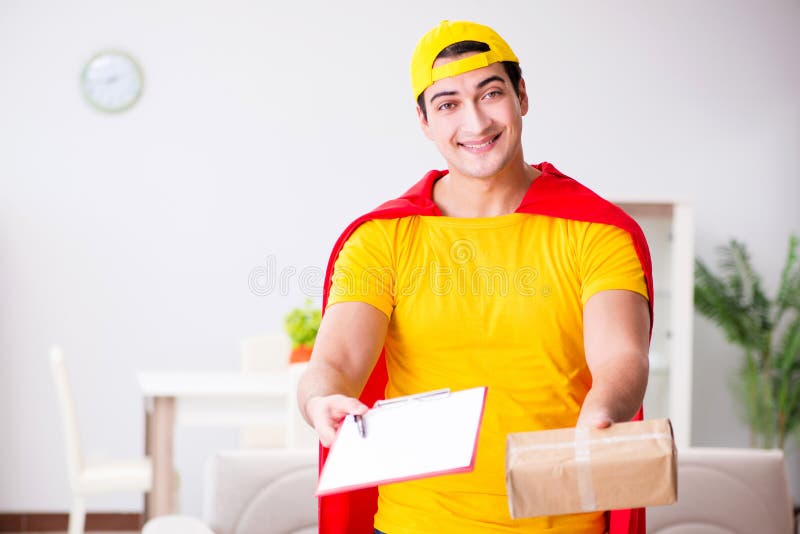 The Superhero Delivery Guy with Box Stock Image - Image of stacking ...