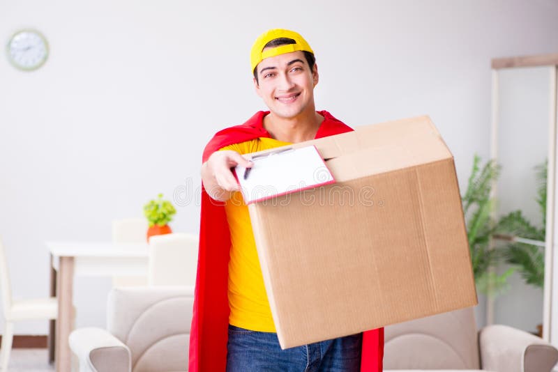 The Superhero Delivery Guy with Box Stock Photo - Image of case, funny ...