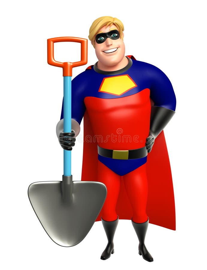 Superhero with Digging Shovel Stock Illustration - Illustration of ...