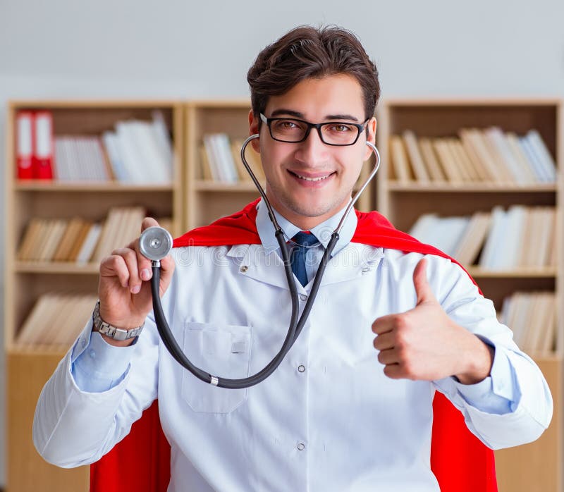 Superhero Doctor Working in the Hospital Lab Stock Image - Image of ...