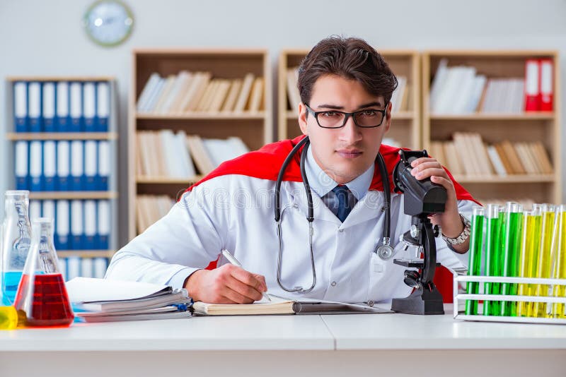 The Superhero Doctor Working in the Hospital Lab Stock Photo - Image of ...