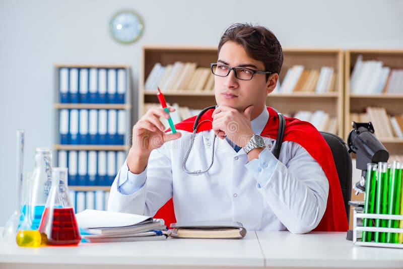 The Superhero Doctor Working in the Hospital Lab Stock Image - Image of ...