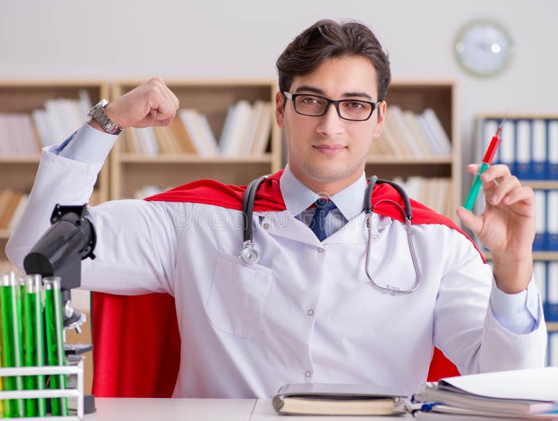 Superhero Doctor Working in the Lab Hospital Stock Photo - Image of ...