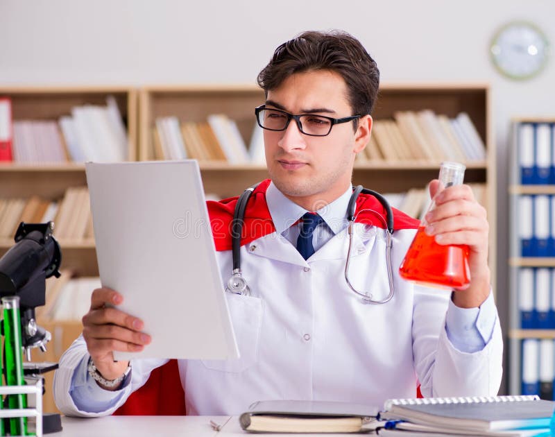 Superhero Doctor Working in the Lab Hospital Stock Image - Image of ...