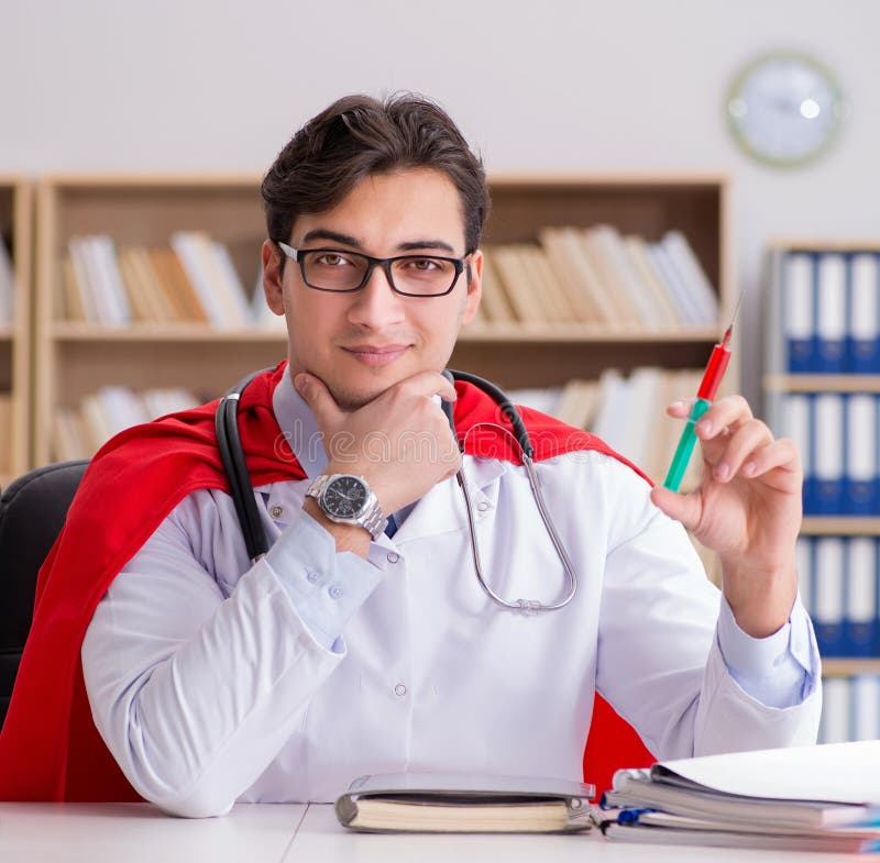 Superhero Doctor Working in the Lab Hospital Stock Image - Image of ...