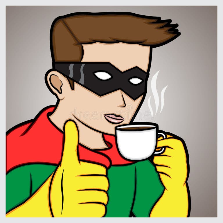 Superhero Drinking Coffee stock vector. Illustration of cape - 74355551