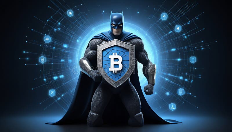 A Superhero Figure Made of Blockchain Blocks, Holding a Shield ...