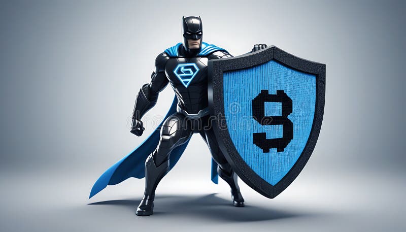 A Superhero Figure Made of Blockchain Blocks, Holding a Shield ...
