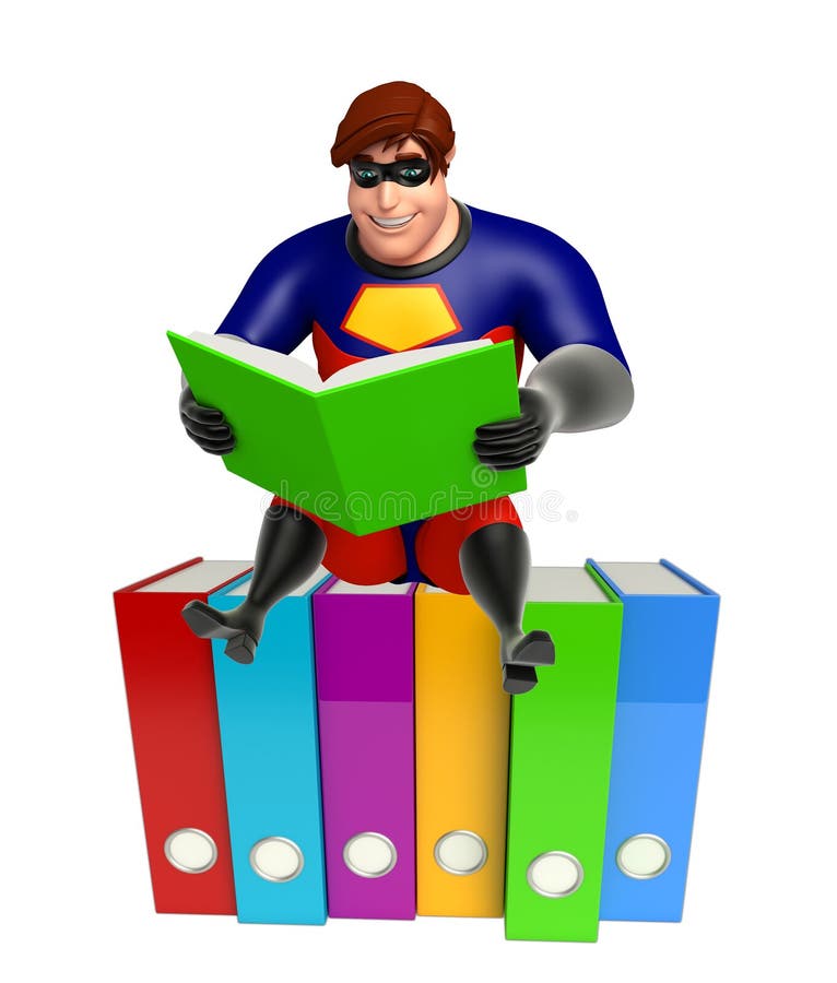 Superhero with Files & Book Stock Illustration - Illustration of cool ...