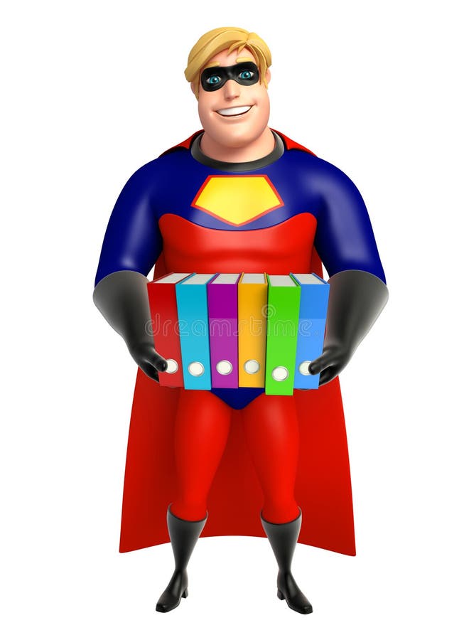 Superhero with Files stock illustration. Illustration of body - 77553059