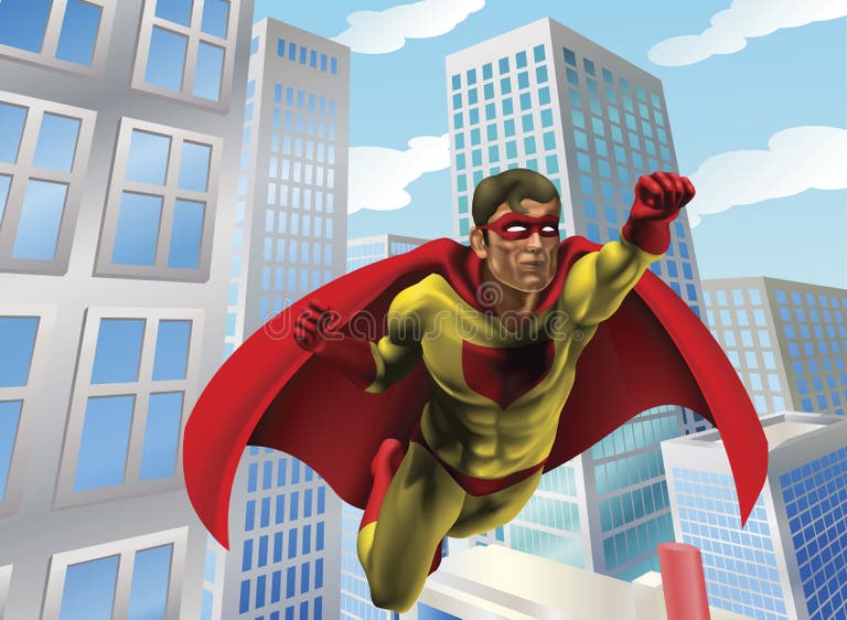 Superhero Flying through City Stock Vector - Illustration of scraper ...