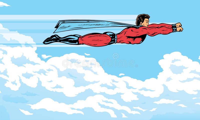 Superhero Flying in the Clouds Stock Illustration - Illustration of ...