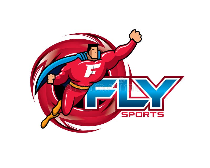 Superhero Flying in Front of Circular Flame and Fly Text Stock Vector ...