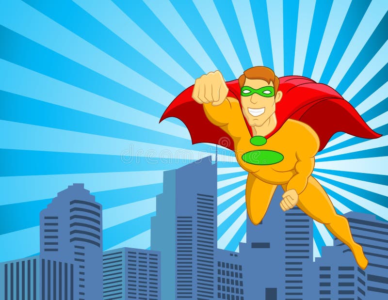 Frog Superhero Cartoon Character Flying Over the City Stock Vector ...
