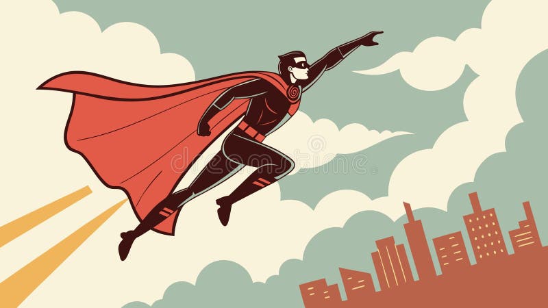 Superhero Flying Over Cityscape, Dynamic and Powerful, Vector Design ...