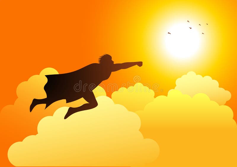 Superhero Flying Towards the Sun Stock Vector - Illustration of ...