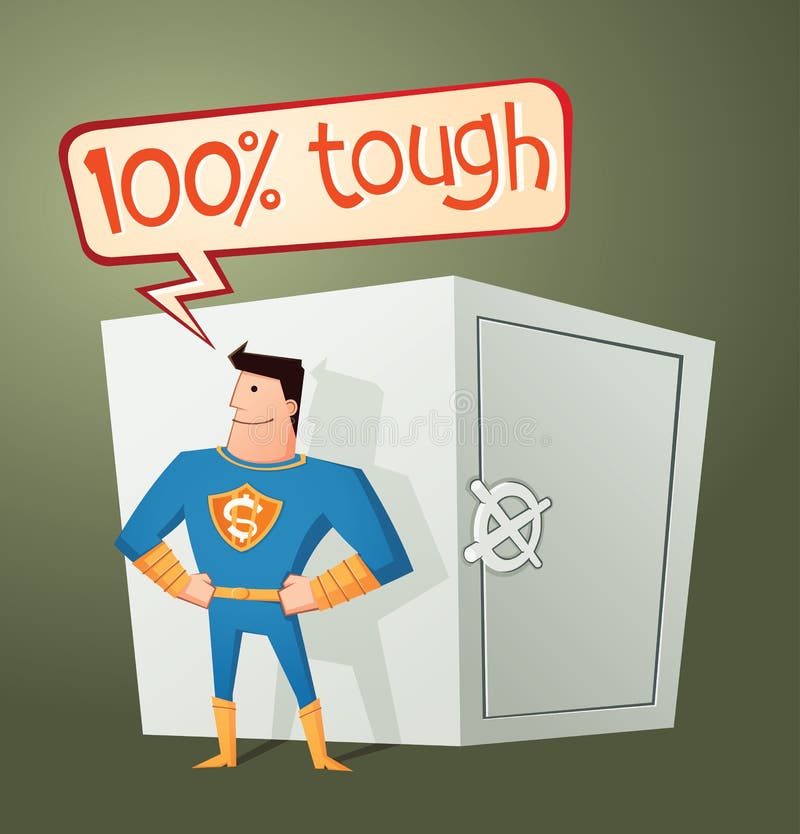 Superhero Guarding a Deposit Box Stock Vector - Illustration of safe ...