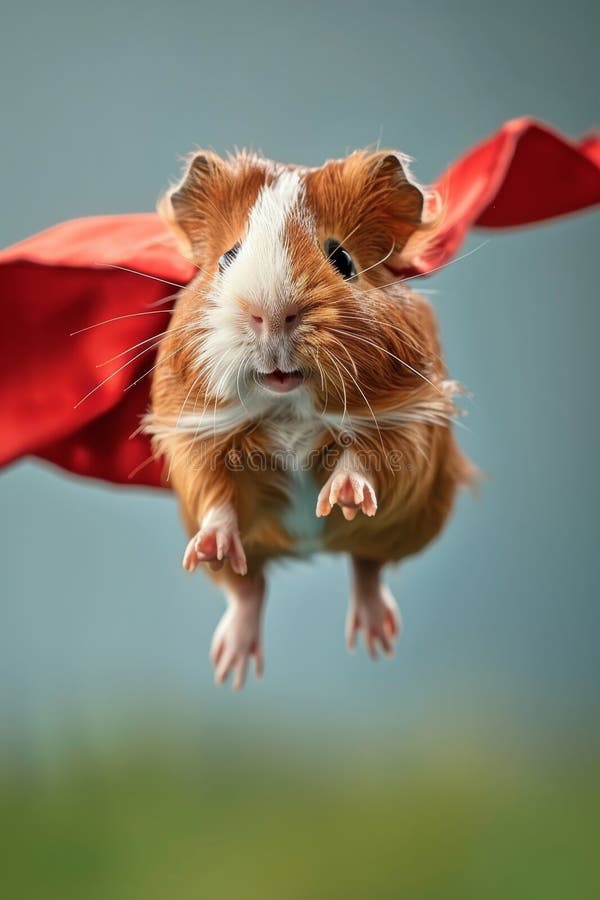 Superhero Guinea Pig Flying on Pastel Gradient Background with Ample ...