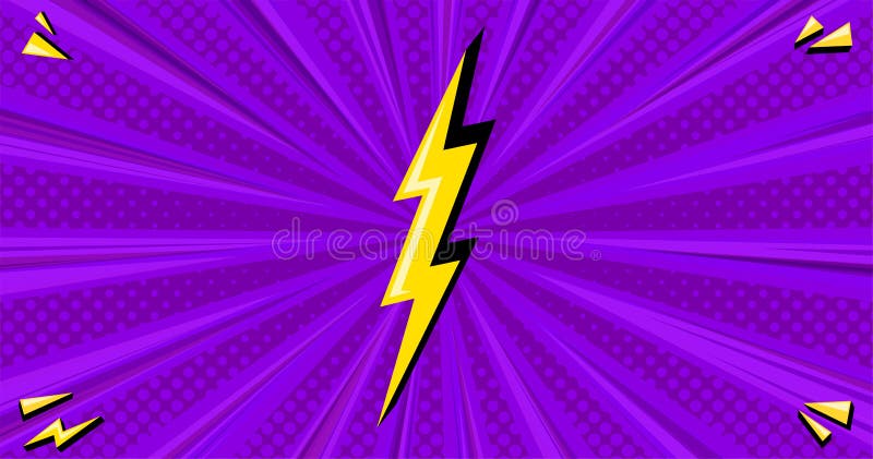 Superhero Halftoned Poster with Lightning. Purple Comic Design with ...