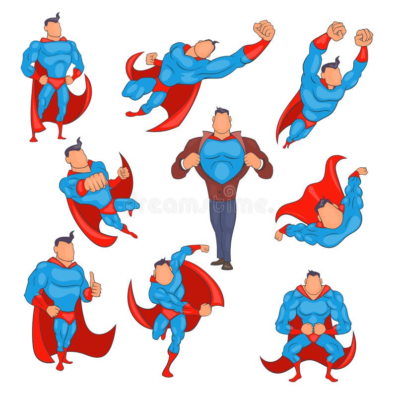 Superhero Icons Set in Cartoon Style Stock Vector - Illustration of ...