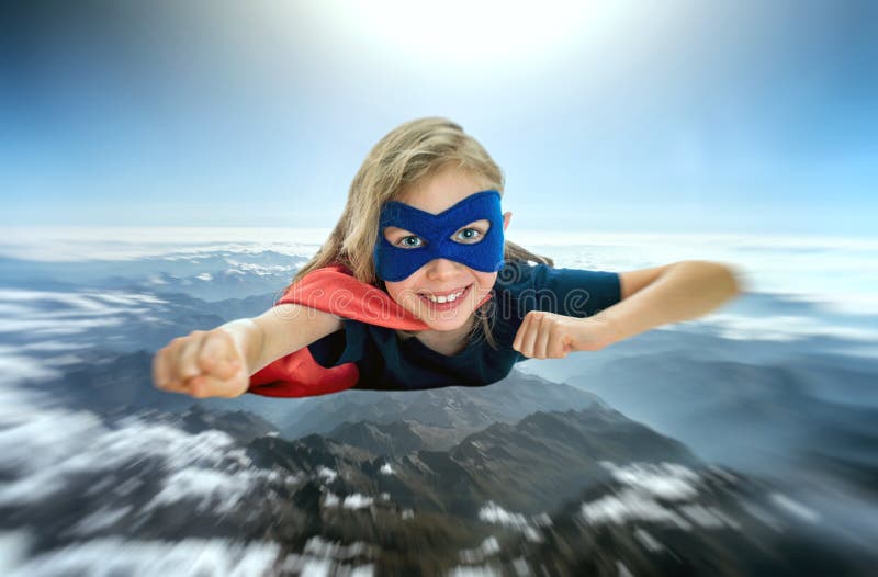Superhero kid flying. stock image. Image of female, child - 81044533
