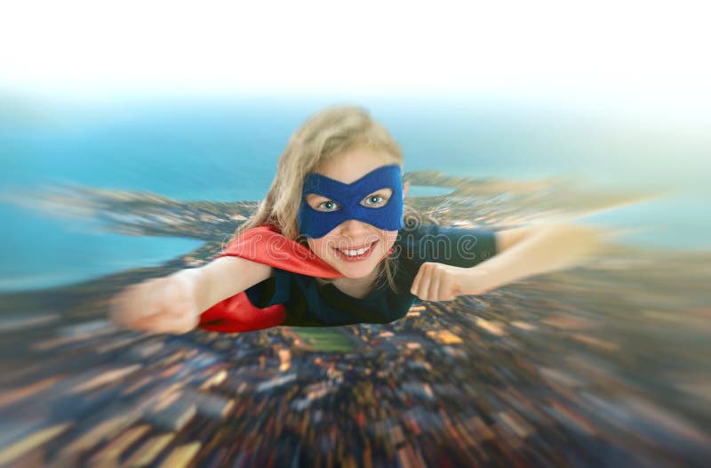 Superhero kid flying. stock image. Image of female, flight - 81044665